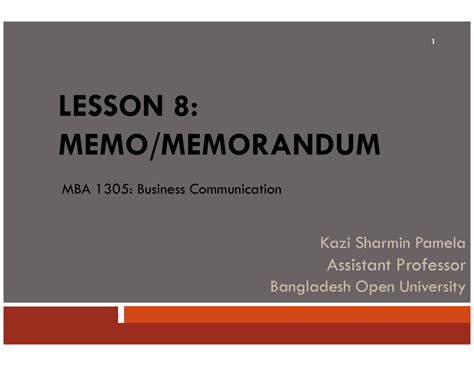 Lesson 8 Memo Structure Lesson 8 Memo Memorandum Mba 1305 Business Communication 1 Mba