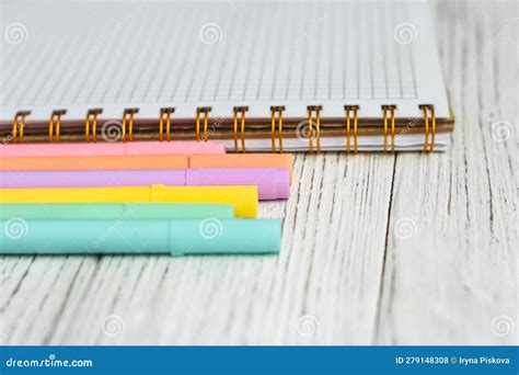 Notebook Diary For Planning And Studying On The Table With Colored Markers Stock Photo Image