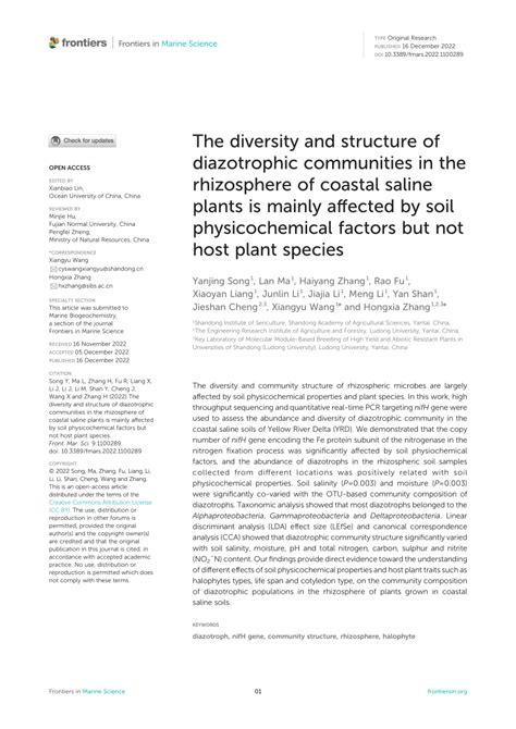 Pdf The Diversity And Structure Of Diazotrophic Communities In The