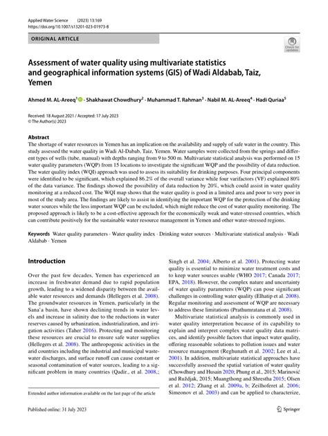 Pdf Assessment Of Water Quality Using Multivariate Statistics And Geographical Information