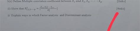 Hi Define Multiple Correlation Coefficient Between X1 And X2 X3 ⋯−xp