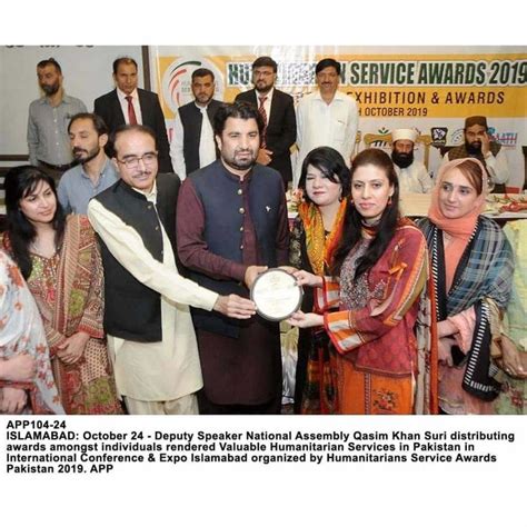 Receiving The Humanitarian Service Award By Deputy Speaker National