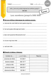 Exercice Grands Nombres CM1 Cycle 3