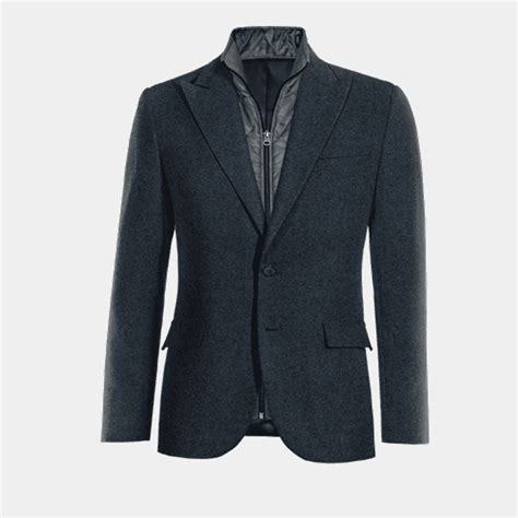 Navy Blue Donegal Tweed Peak Lapel Jacket With Removable Padded Piece