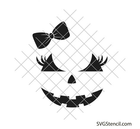 Cute Pumpkin Face Svg Jack O Lantern With Bow Svg Svgstencil