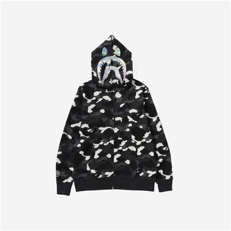 베이프 시티 카모 샤크 풀 집 후드 블랙 Bape Kream