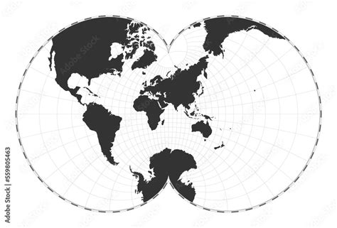 Vector World Map Eisenlohr Conformal Projection Plain World Geographical Map With Latitude And