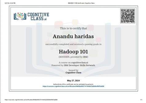 Anandu Haridas On Linkedin Excited To Share My New Certificate Of Hadoop 101 From Ibm