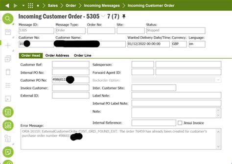 Customer Orders With Duplicate Customer Order POs Error ORA 20110