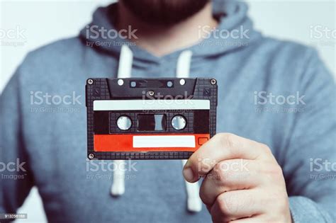 Hand Holding Cassette Tape Used Cassette Tape Audio Cassette Vintage