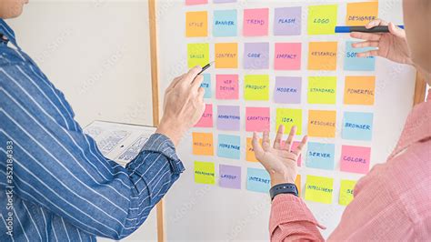 Web Designer Brainstorming For A Strategy Plan Colorful Sticky Notes