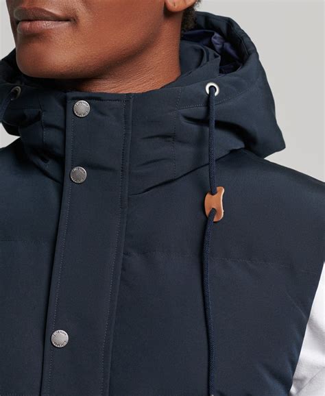 Mens Everest Hooded Puffer Gilet In Navy Superdry