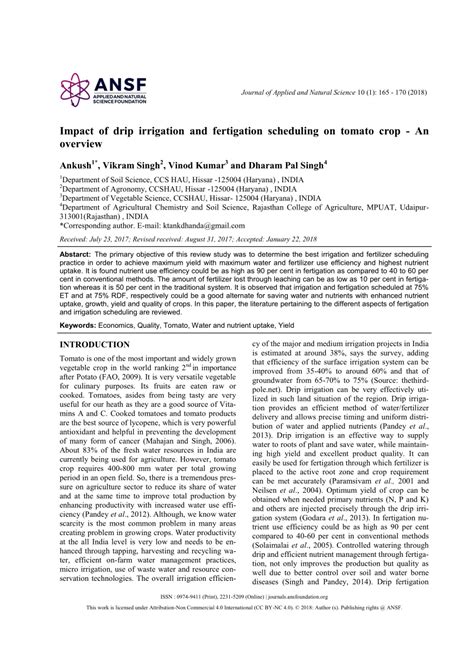 Pdf Impact Of Drip Irrigation And Fertigation Scheduling On Tomato Crop An Overview