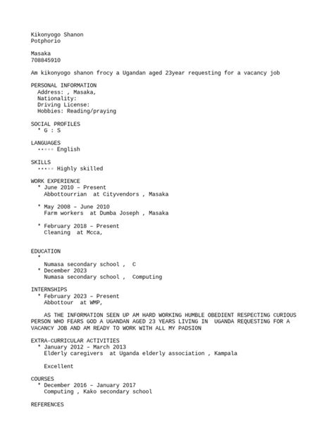 Kikonyogo Shanon Resume Potphorio Pdf