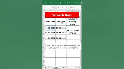 Networkdays Function In Excel Ytshorts Shorts Rohitkvideos Youtube