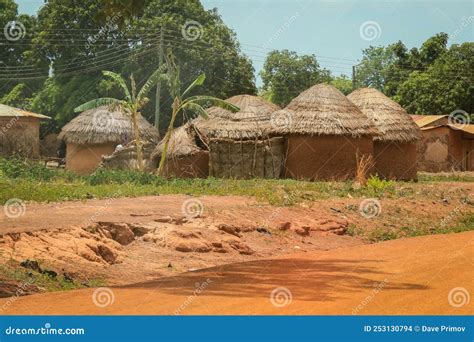 Traditional African Buildings Made From Clay And Straw In Ghana Village