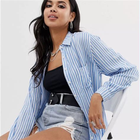 Motel Blue White Stripe Oxford Shirt XS Green Checkered Shirt Black
