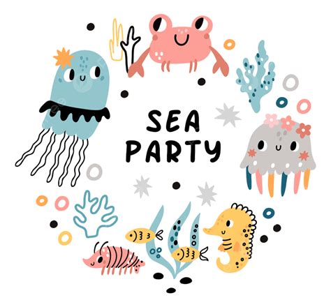 바다 파티 라운드 배너 수족관 캐릭터 포스터 Png 일러스트 및 벡터 에 대한 무료 다운로드 Pngtree