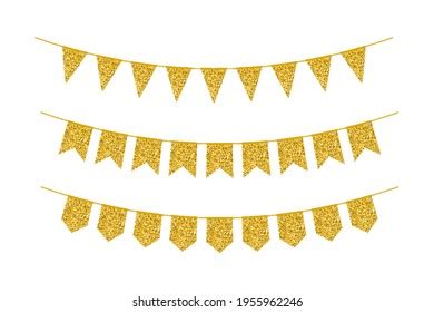 Golden Glitter Garland Made Pennants Flags Stock Vector Royalty Free