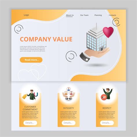 premium vector company value flat landing page website template customer commitment integrity