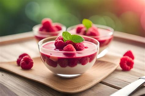 Premium Ai Image A Bowl Of Raspberry Yogurt With Raspberries In It