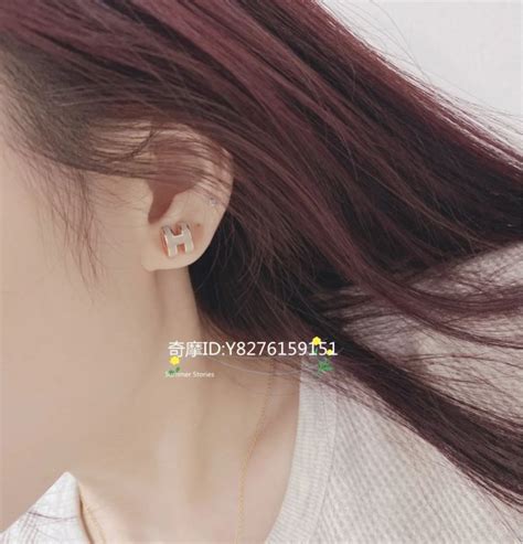 Hermes 愛馬仕 Mini Pop H 奶茶色玫瑰金 女生耳環 現貨 超贊 送禮 夾式耳環 Yahoo奇摩拍賣