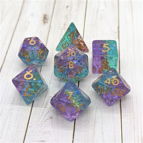 Teal And Purple Sparkles Dnd Dice Set Glitter And Foil Fennek And Finch