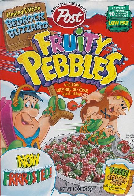 The Flintstones Post Fruity Pebbles Bedrock Blizzard Cereal Box 1999
