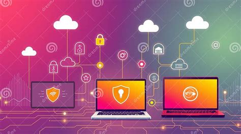 Secure Online Network Connection Data Protection And Cloud Computing Technology Laptops