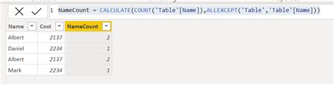 Dax Counting Rows With The Same Name In Powerbi Stack Overflow