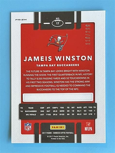 2017 Donruss Optic Jameis Winston Aqua Prizm 299 Tampa Bay Buccaneers