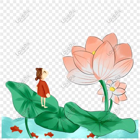 로터스 잎에 서있는 소녀 Png 일러스트 무료 다운로드 Lovepik