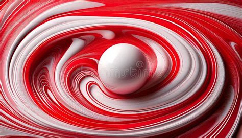 Concentric Red And White Liquid Swirls With A Central White Sphere