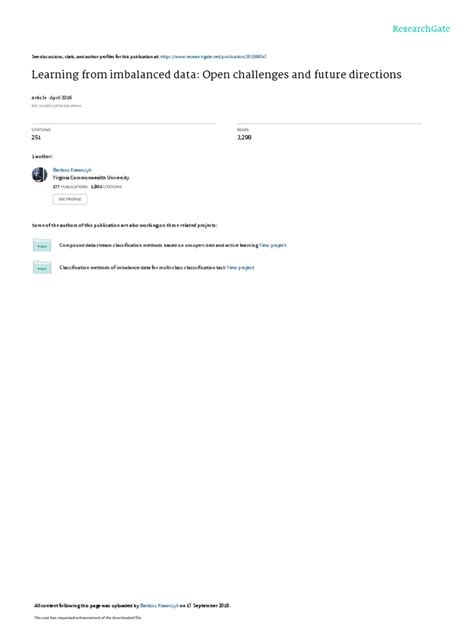 Learning From Imbalanced Data Open Challenges And Future Directions Pdf Statistical