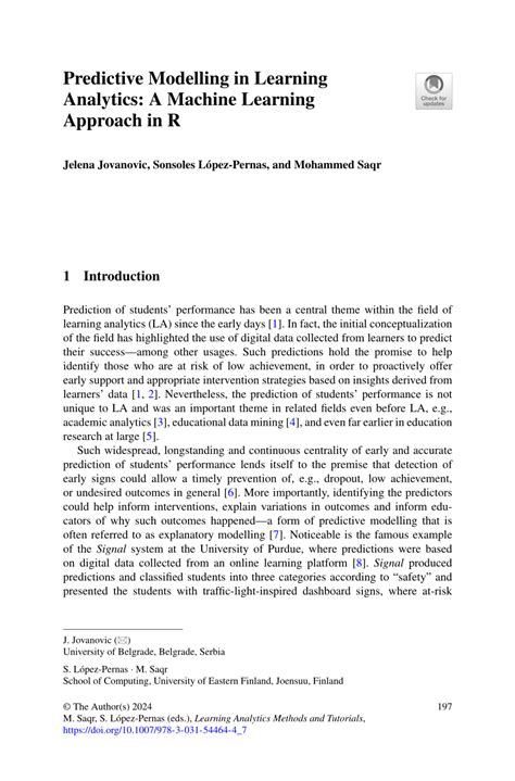 Pdf Predictive Modelling In Learning Analytics A Machine Learning Approach In R