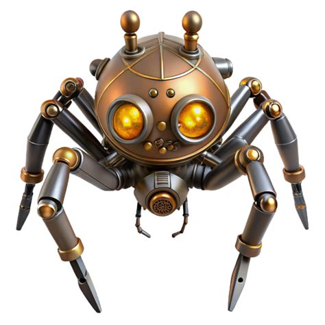 Dramatic Magnificent Steampunk Clockwork Spider With Articulated Legs And Glowing Eyes No