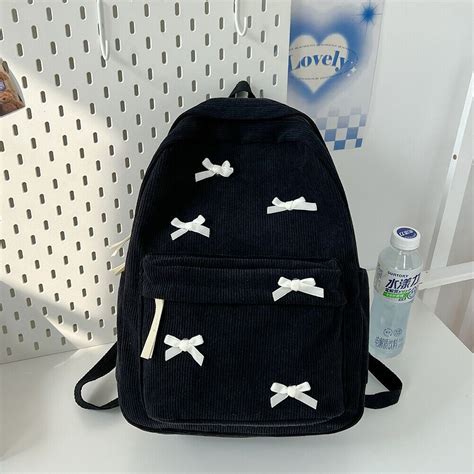 Cute Corduroy School Bag Bowknot Aesthetic Backpack Lightweight For