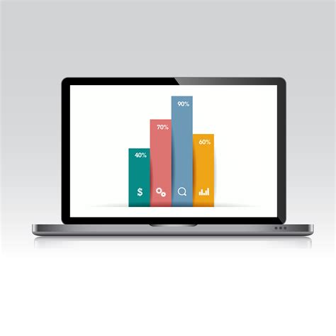 Computer Laptop With Business Graph On Screen D And Flat Vector Design Illustration For Web