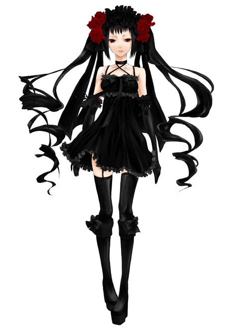 Safebooru Black Hair Boots Dress Drill Hair Elbow Gloves Frills