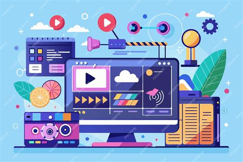 Premium Vector A Computer Screen With Various Devices And A Plant A