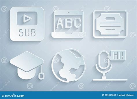 Set Earth Globe Certificate Template Graduation Cap Microphone Voice