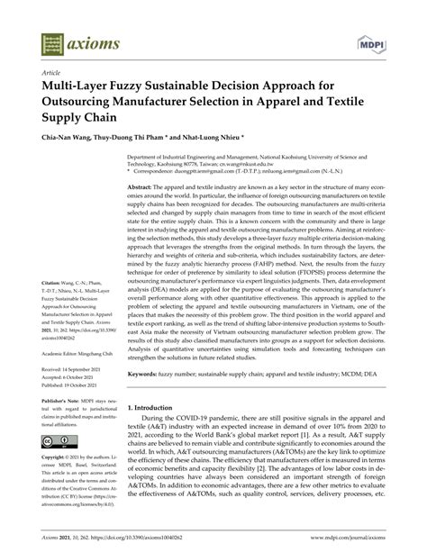 Pdf Multi Layer Fuzzy Sustainable Decision Approach For Outsourcing Manufacturer Selection In