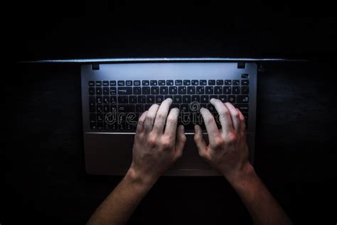 Russian Hacker Hacking The Server In The Dark Web Deep Web Top View Stock Photo Image Of