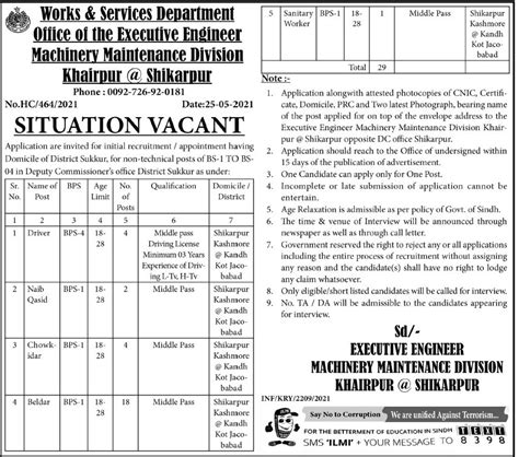 Machinery Maintenance Division Shikarpur Jobs 2021 2025 Job