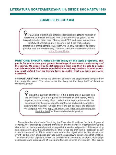 Sample Pec Exam Literatura Norteamericana Ii 1 Desde 1900 Hasta 1945 Pdf Poetry Narration