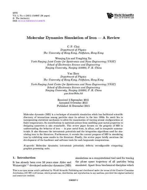 Pdf Molecular Dynamics Simulation Of Iron — A Review