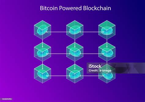 Bitcoin Powered Blockchain Concept 3d Isometric Vector Illustration Of