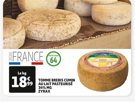 Promo Tomme Brebis Cumin Au Lait Pasteurisé Mg Zyrax chez Auchan iCatalogue fr