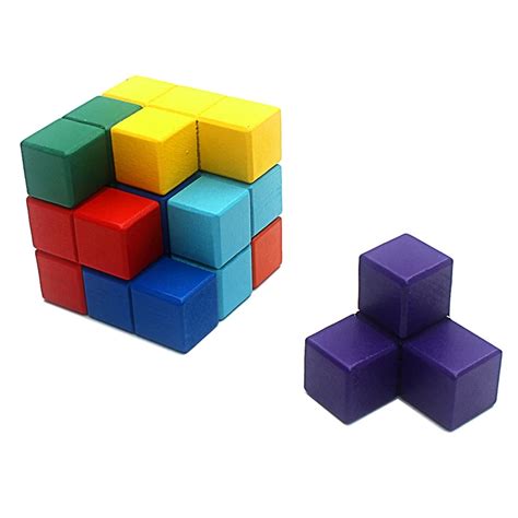 Brain Teaser 3d Wooden Puzzle Colorful Luban Lock Tetris Cube Puzzles