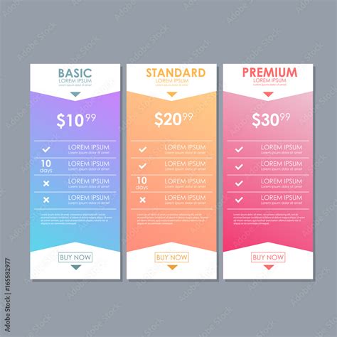 Set Of Offer Tariffs Ui Ux Vector Banner For Web App Set Of Pricing Table Order Box Button